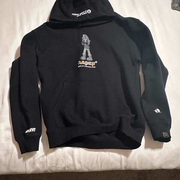 Sweaters | Black Hoodie With Graphic Design And Ribbed Cuffs | Poshmark